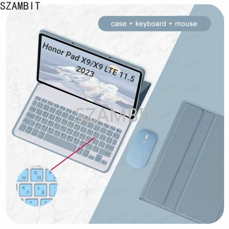 Чехол с клавиатурой для Honor Pad X9/X9 LTE 11,5 дюйма 2023 Pad(ELN-L09/ELN-W09), чехол с английской и русской клавиатурой
