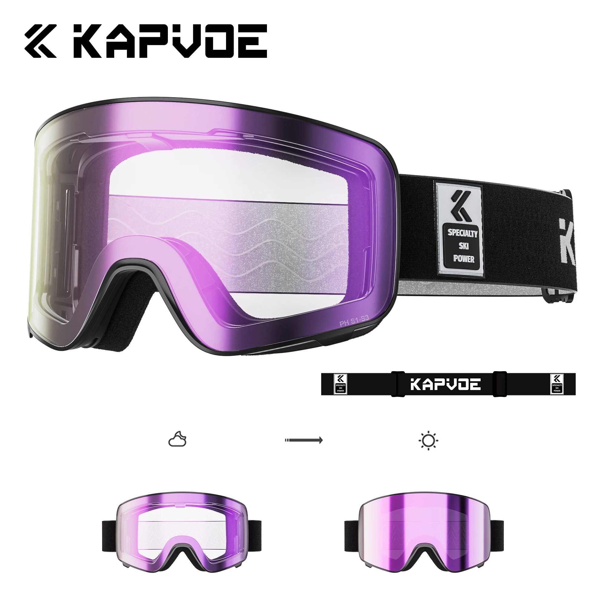 Kapvoe лыжные очки фотохромные, Color: Photochromic-PU-05