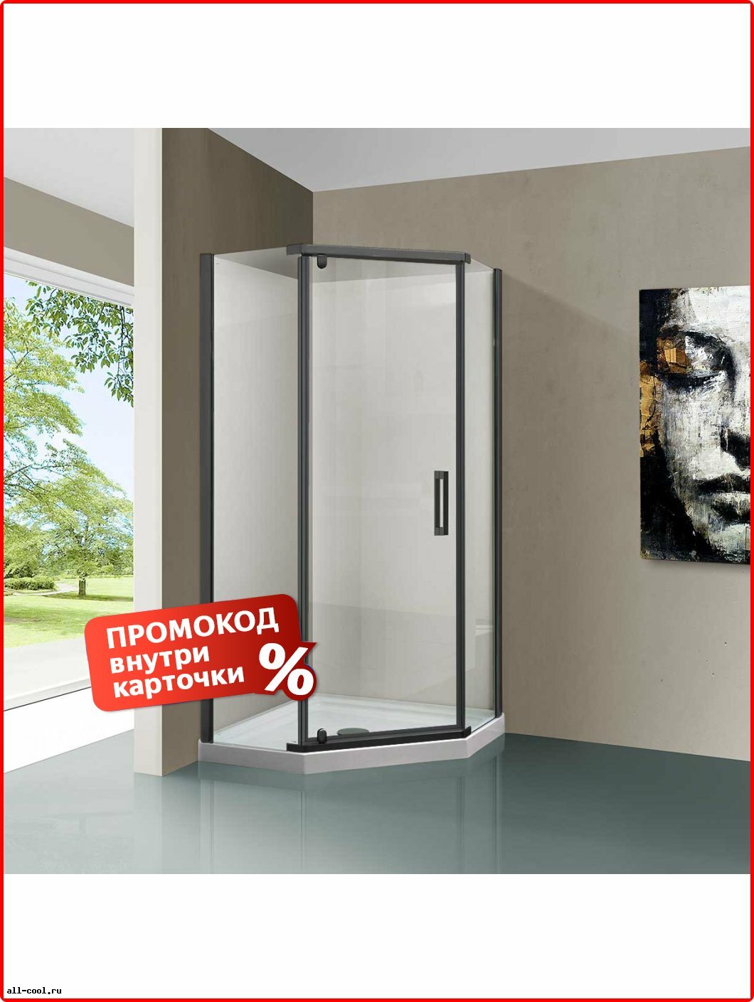 Душевой уголок Vincea Bartolomeo 90x90, пятиугольная, прозрачное, серебристый, распашные, без поддона в комплекте