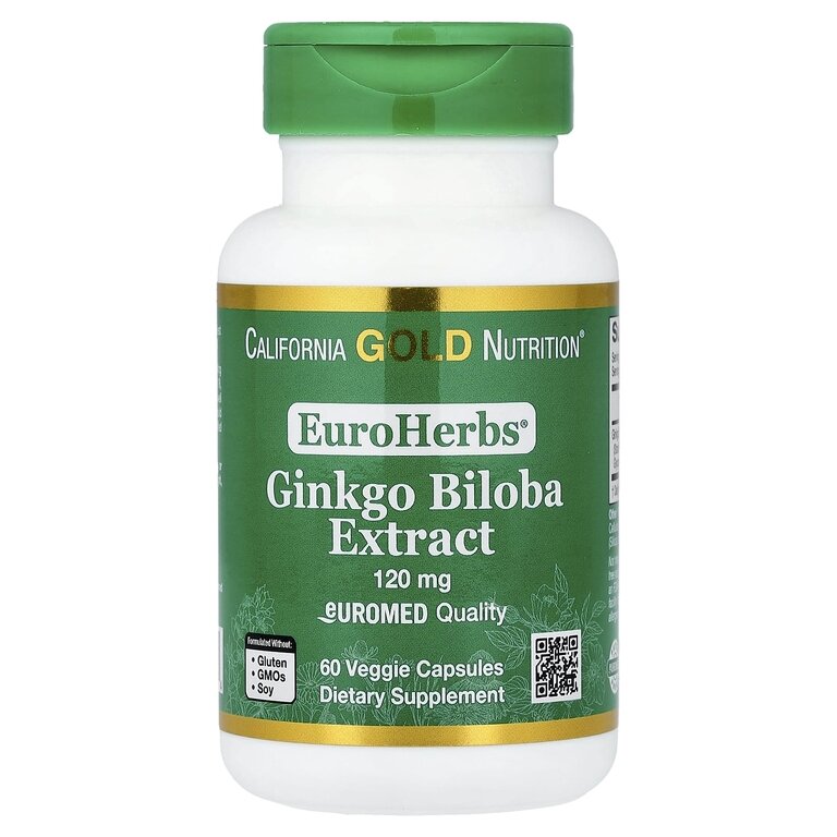 California Gold Nutrition Гинко Билоба Extract EuroHerbs 120 mg Vc Em 60 капсул