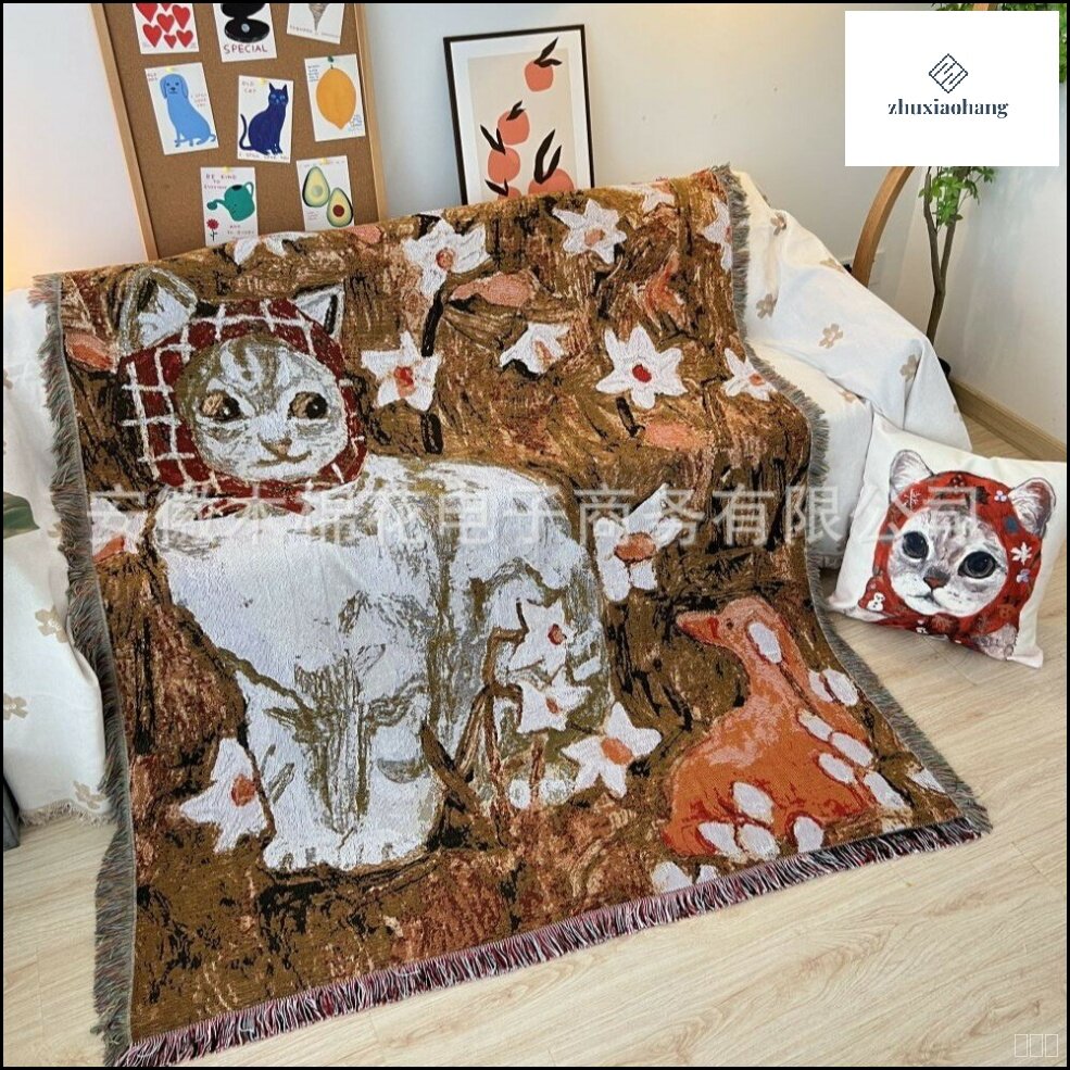 House of Wishes Плед Декоративное одеяло для рисования маслом в стиле ретро , Лавсан, Хлопок, 160 см х 130 см