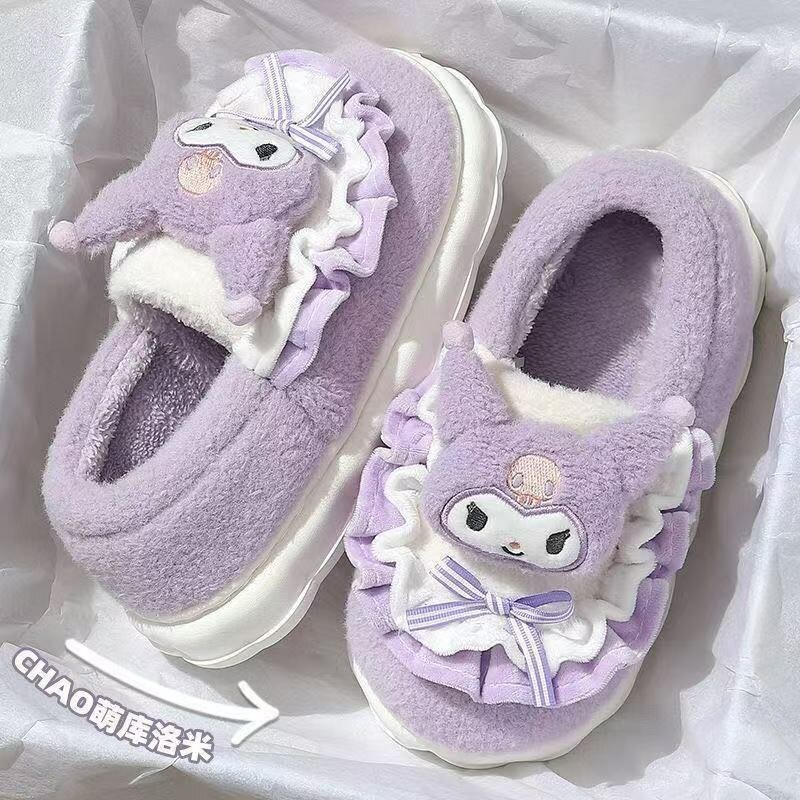MINISO плюшевые тапочки Sanrio Hello Kitty Kuromi Melody Cinnamonroll женские, 36-37, фиолетовый