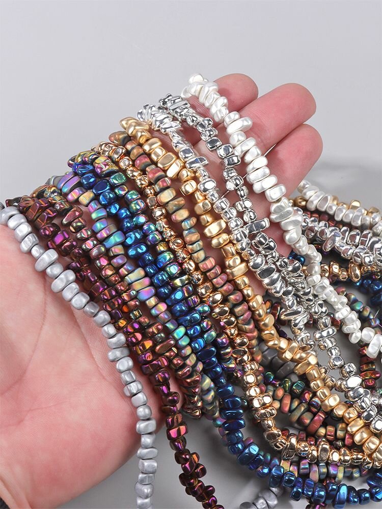 Гематит, разноформенные бусины 5-10 мм, Неправильная форма, на нитке 36-38 см