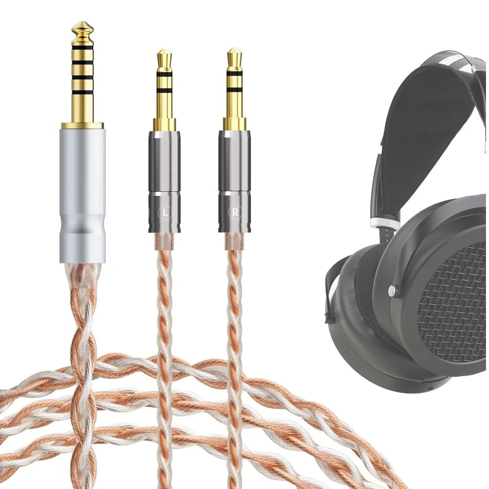 Балансный кабель 4,4 мм, совместимый с HIFIMAN Sundara-C HE4XX 400i, HE1000V2 Denon AH-D600, плетеным посеребренным аудиокабелем 5N OCC (от 4,4 мм до двух штекеров 3,5 мм / 5 футов)