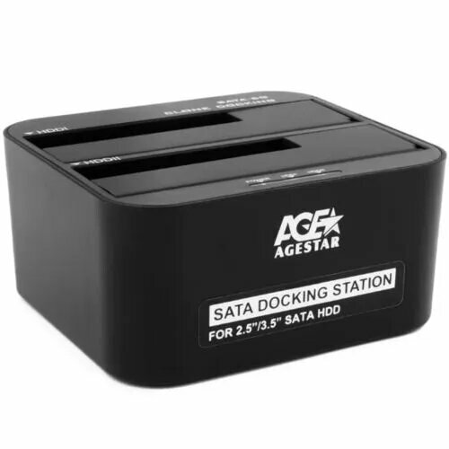Док-станция SSD 2.5-3.5 SATA USB-A 3.0 AgeStar 3UBT6-6G BLACK два отделения SATA + блок питания - чёрный