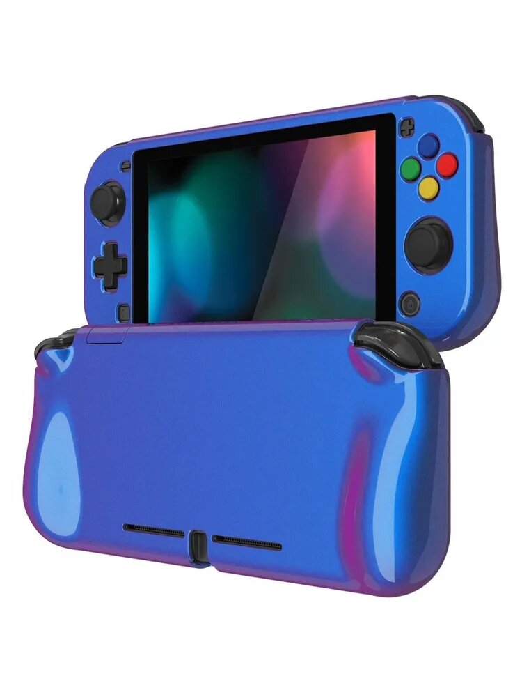 ZealProtect Чехол для Nintendo Switch Lite, жёсткий, эргономичный, с защитным стеклом и насадками, хамелеон фиолетово-синий