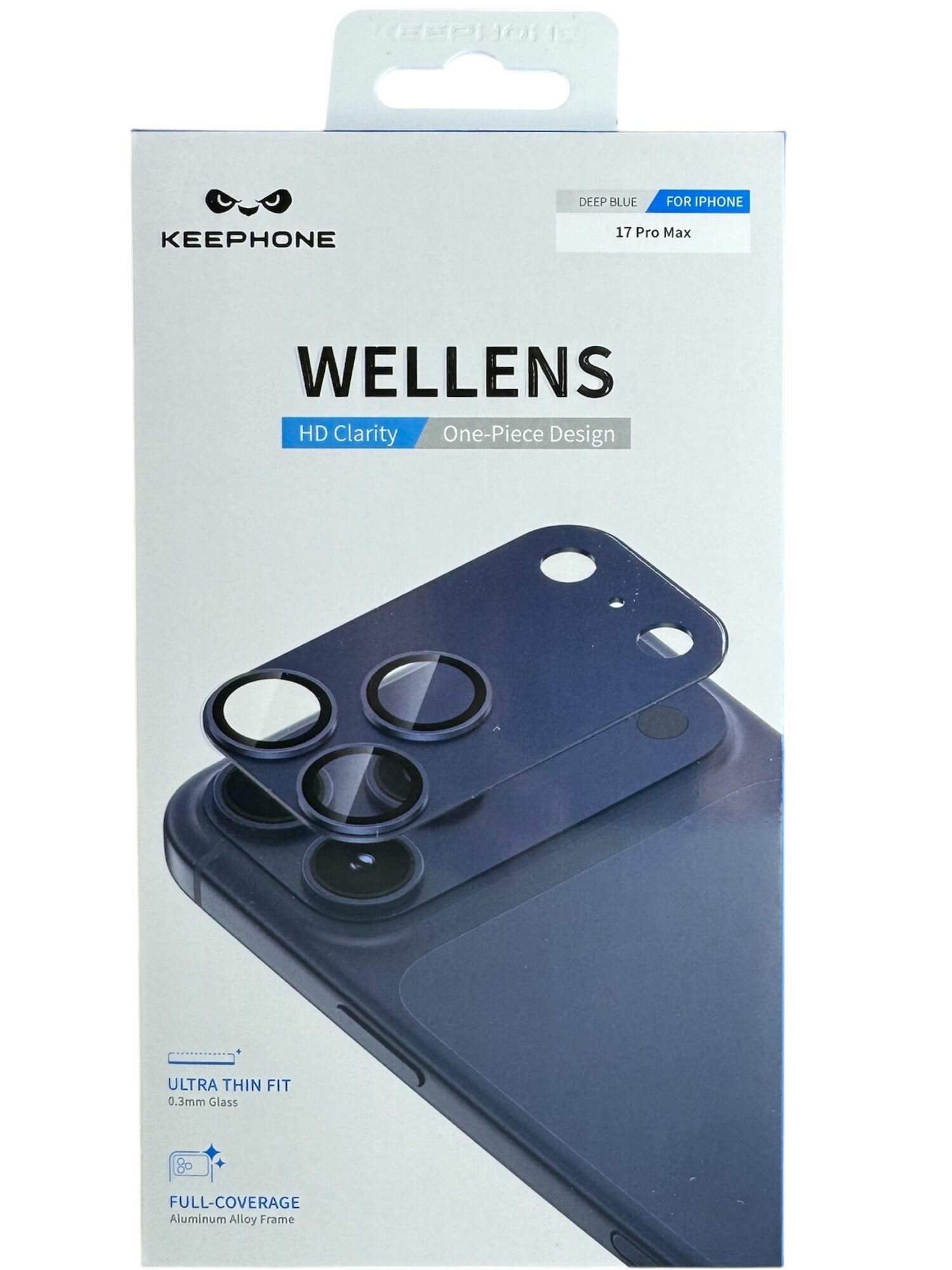 Защитные Линзы KEEPHONE WELLENS на всю камеру для телефона iPhone 17 Pro Max, PREMIUM camera lens, цвет Deep Blue (синие)