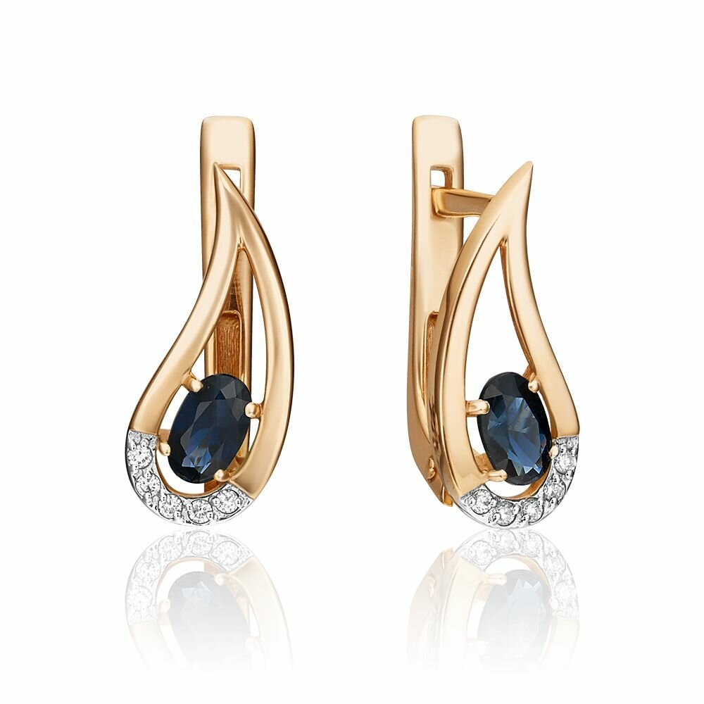 Серьги, красное золото, 585 проба, бриллиант, сапфир