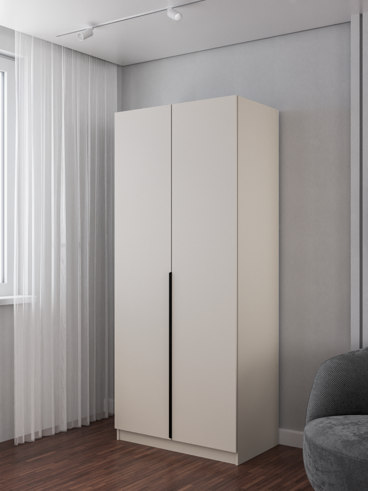 Шкаф распашной Орион| Корпус ЛДСП Кашемир| Фасад ЛДСП Кашемир| Ручка черная