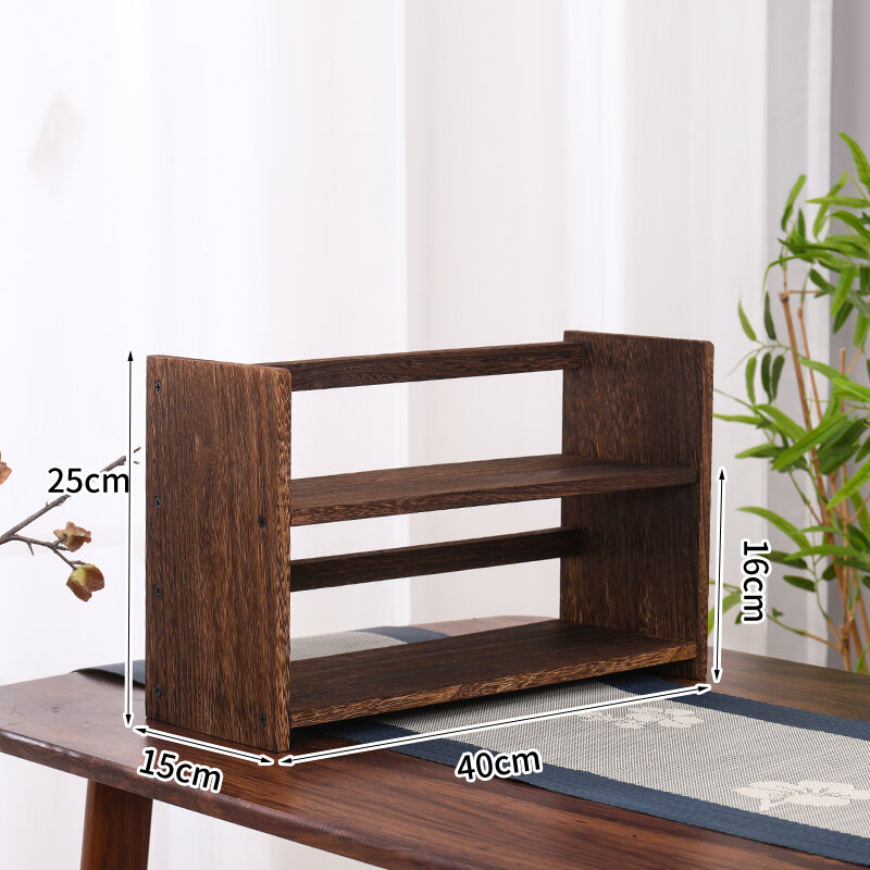 Настенная полка для чая из массива дерева, 2 яруса: в китайском стиле, для чайника и чашек, длина 40/50 см, глубина 15 см, белый фон