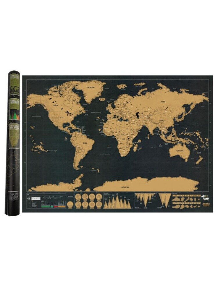 Скретч карта мира со стирающимся слоем "Путешествуй-Познавай" 82.5x59.4cm