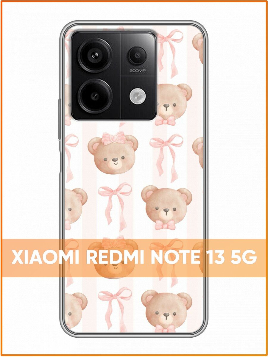 Чехол для Xiaomi Redmi Note 13 5G с принтом Милый мишка с бантиками (Сяоми Редми Ноут 13 5G)