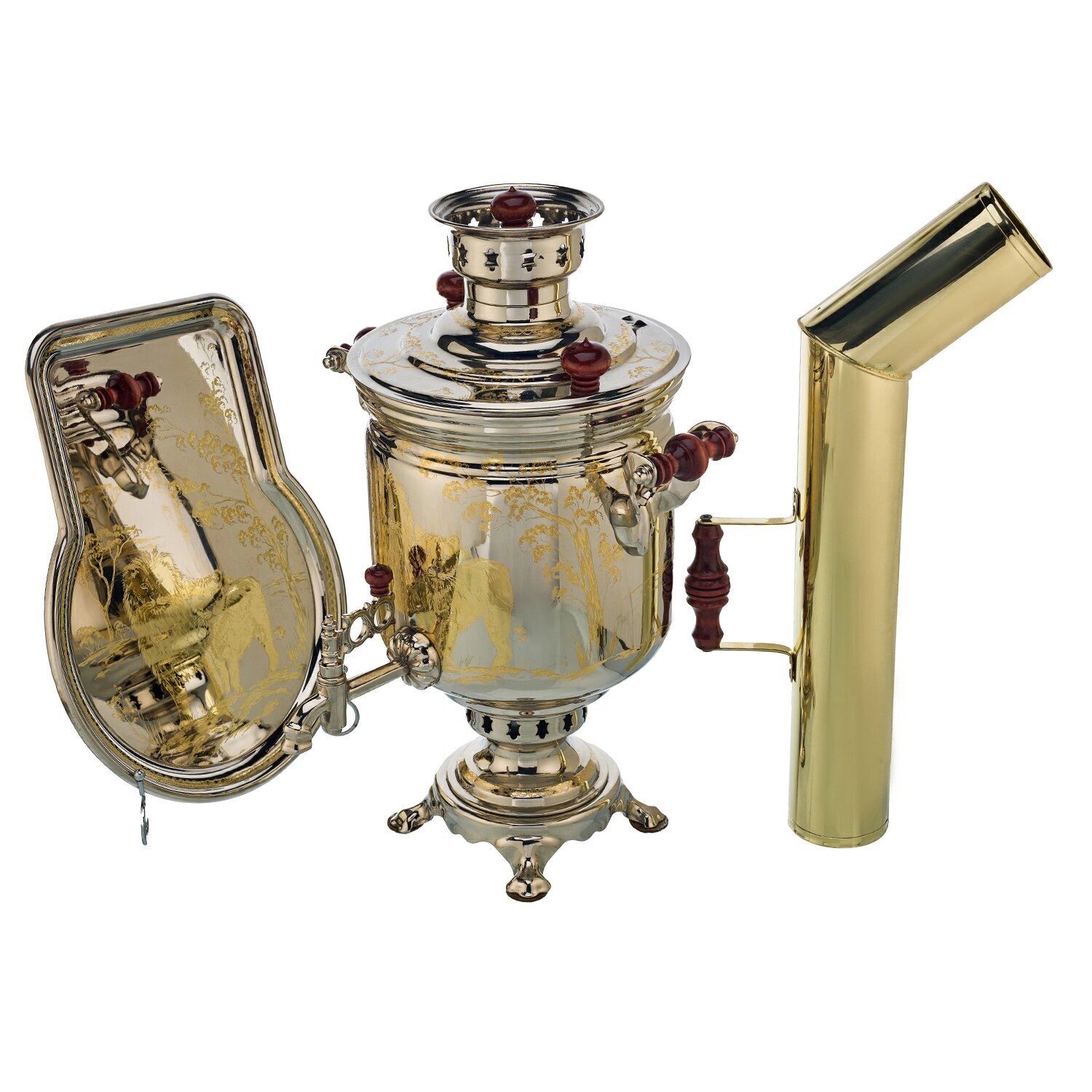 Самовар комбинированный 5 л с гравировкой "Львы"