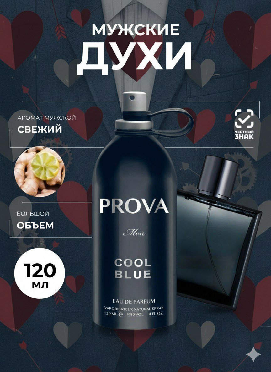 Духи мужские COOL BLUE PROVA, мужские стойкие, парфюм объемом 120 мл
