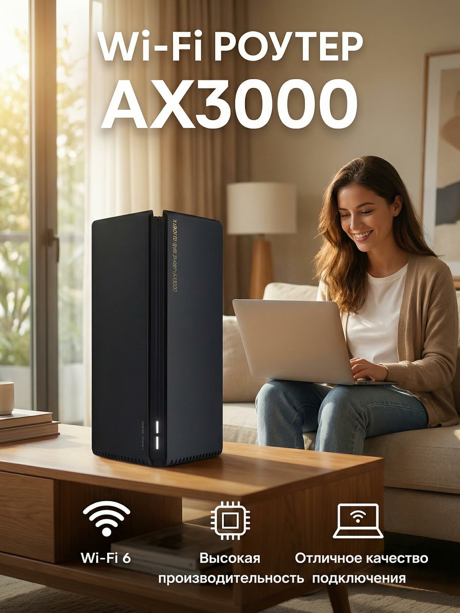 Wi-Fi роутер Xiaomi Router AX3000 Black 891078 CN, поддержка Wi-Fi 6, 3000 Мбит/с, двойной диапазон