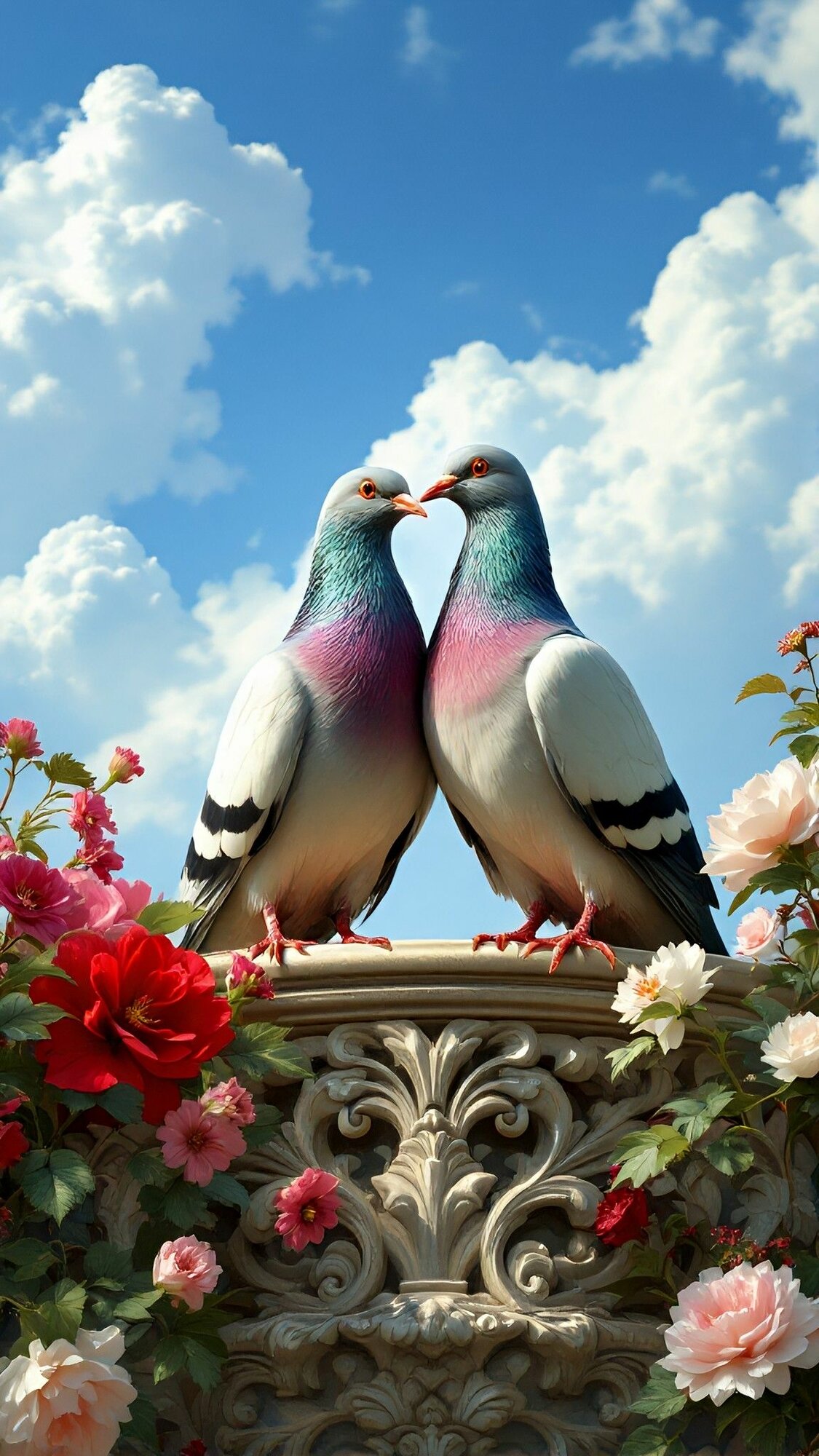 Алмазная живопись "Голуби влюблены", 5D, круглая, 40x50 см. Производитель: Brose Art.