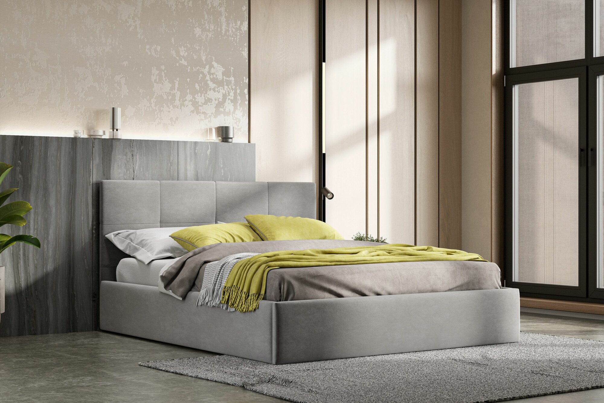 Кровать двуспальная , цвет Графит , тканевая обивка,1600х2000 мм.