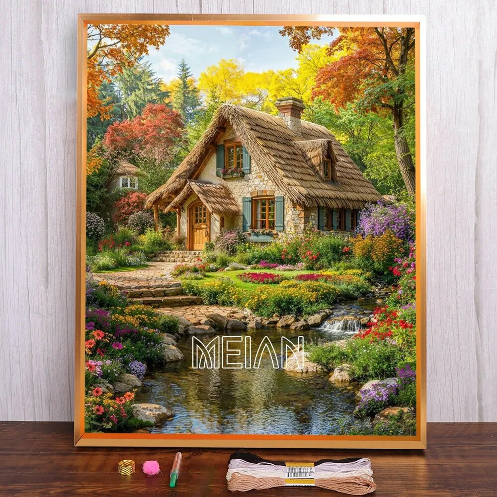 MEIAN Крестный комплект стежка,30x40CM,14CT, Небольшой садовый дом,40 цветов