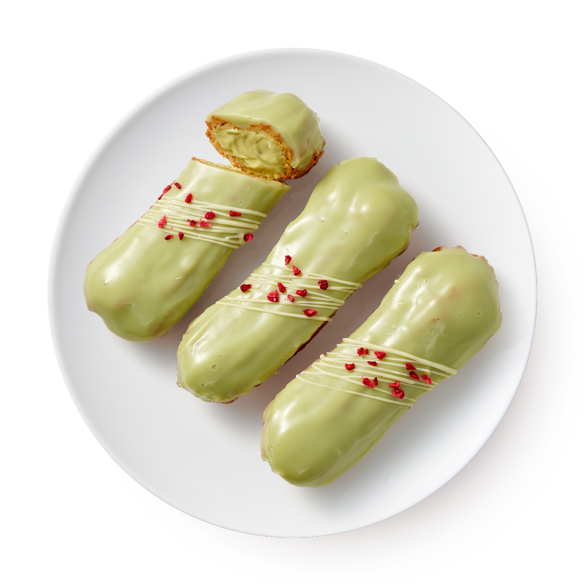 Набор эклеров "Из Лавки", заварные, с фисташками и малиной, 3 шт.