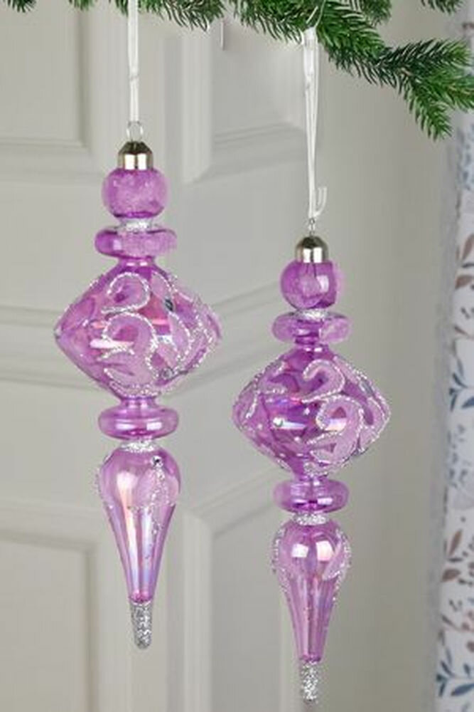 Набор ёлочных украшений дорлин, стекло, сиреневый, 24 см, 2 шт, Kaemingk 070642-2