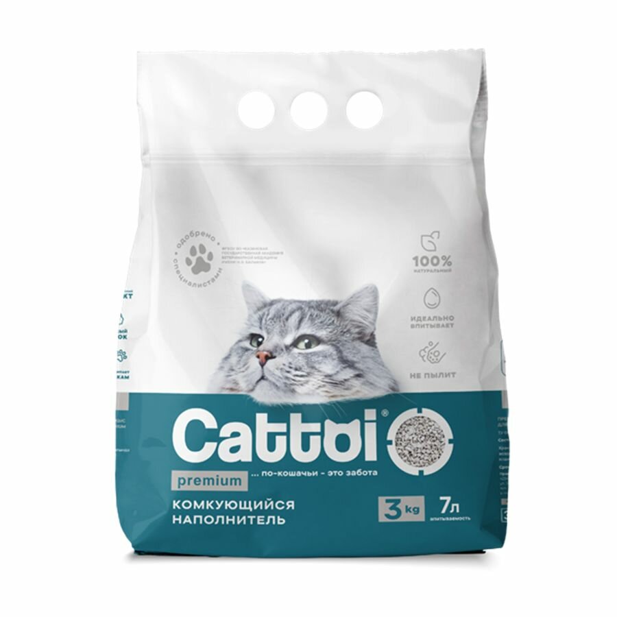 Наполнитель Cattoi Premium 3кг минеральный комкующийся