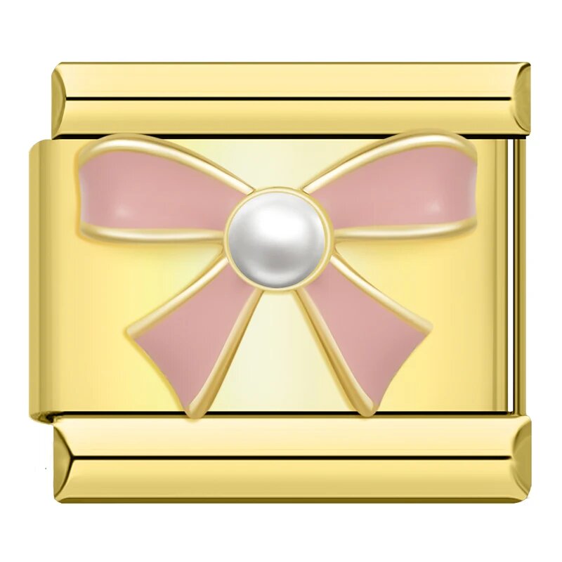 Шарм розовый с бантом и жемчугом, 9 мм, DJ2008 NO 10