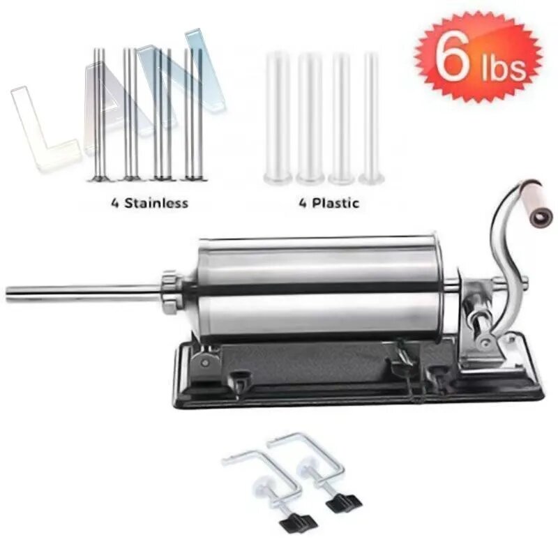 Шприц колбасный 3 л, 8 насадок из нерж. стали и пластика. Горизонтальный шприц для сосисок