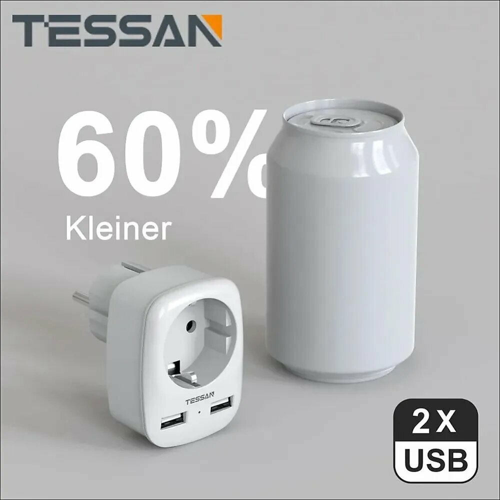 Тройник для розетки, быстрая зарядка, TESSAN, разветвитель на 1 гнезда + 2 USB и быстрая зарядка