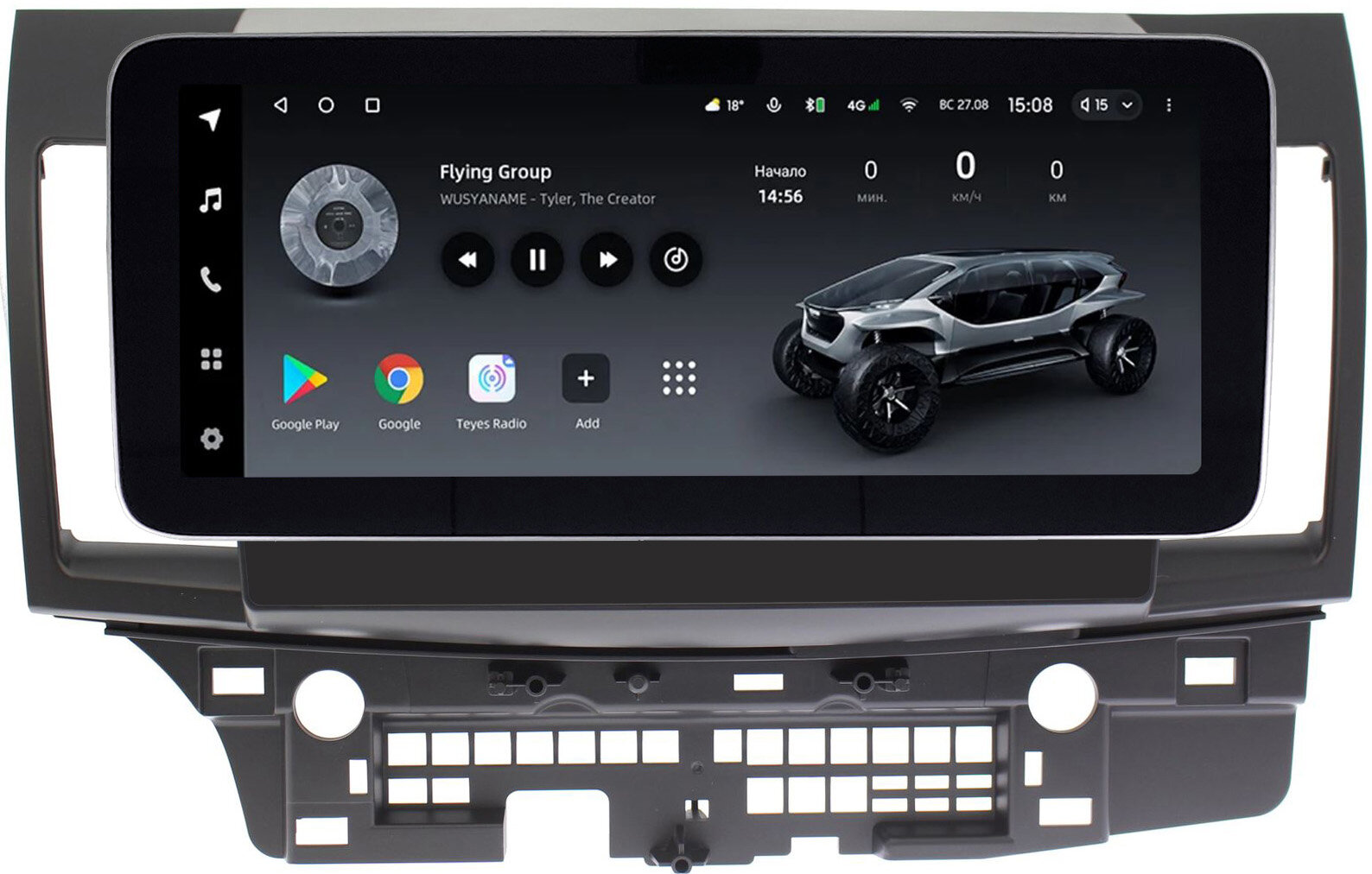 Штатная магнитола Mitsubishi Lancer 10 2007-2017 (авто с Rockford) 12.3 дюйма Teyes LUX ONE (Round Corner) 4/32 RM-1047 Android 10 (4G-SIM, 4/32, DSP,