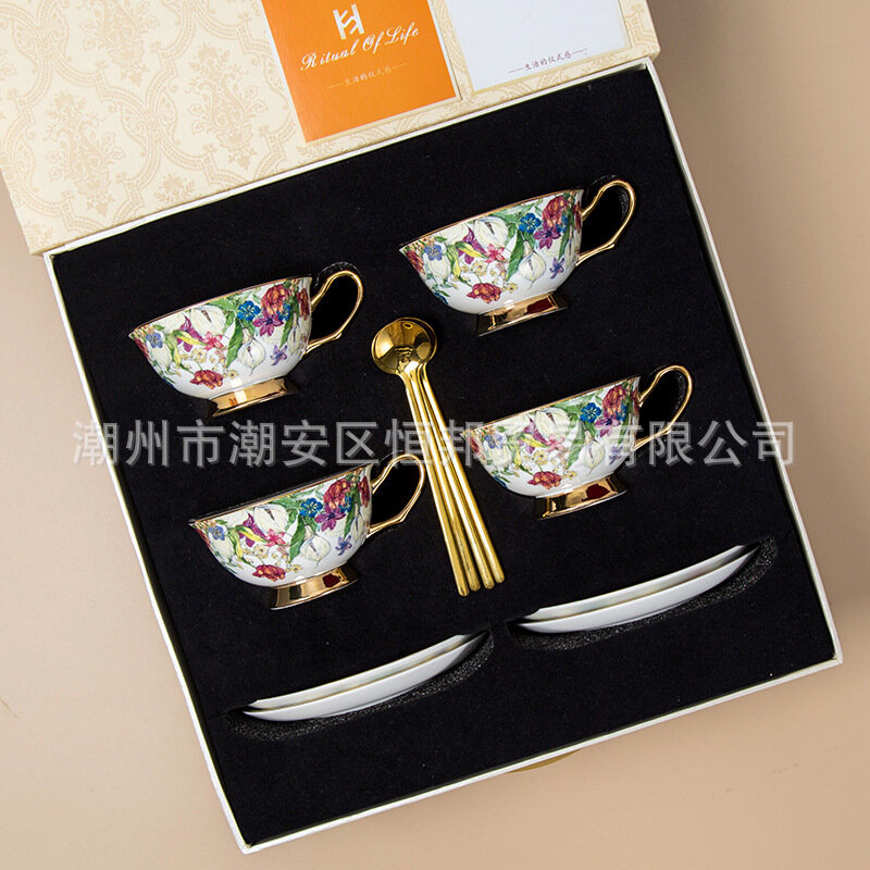 Набор кофейных чашек и блюдец из костяного фарфора, подарочная коробка для чаепития в сине-белых тонах, подарок на новоселье, свадебный подарок, чайный набор с чашками и блюдцами.