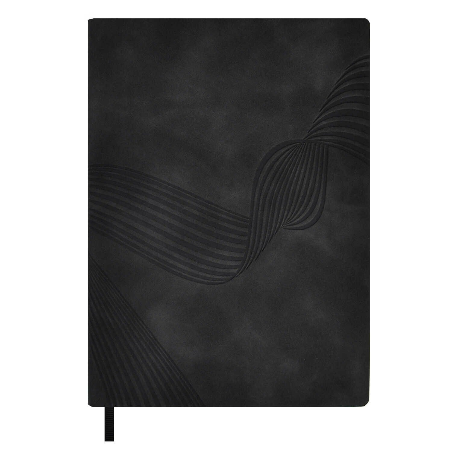 Ежедневник недат. А6+ 160л 126х174 "Софт-тач" чёрный, иск. кожа, мягкий переплет, блинт. тиснение, офсет, ляссе