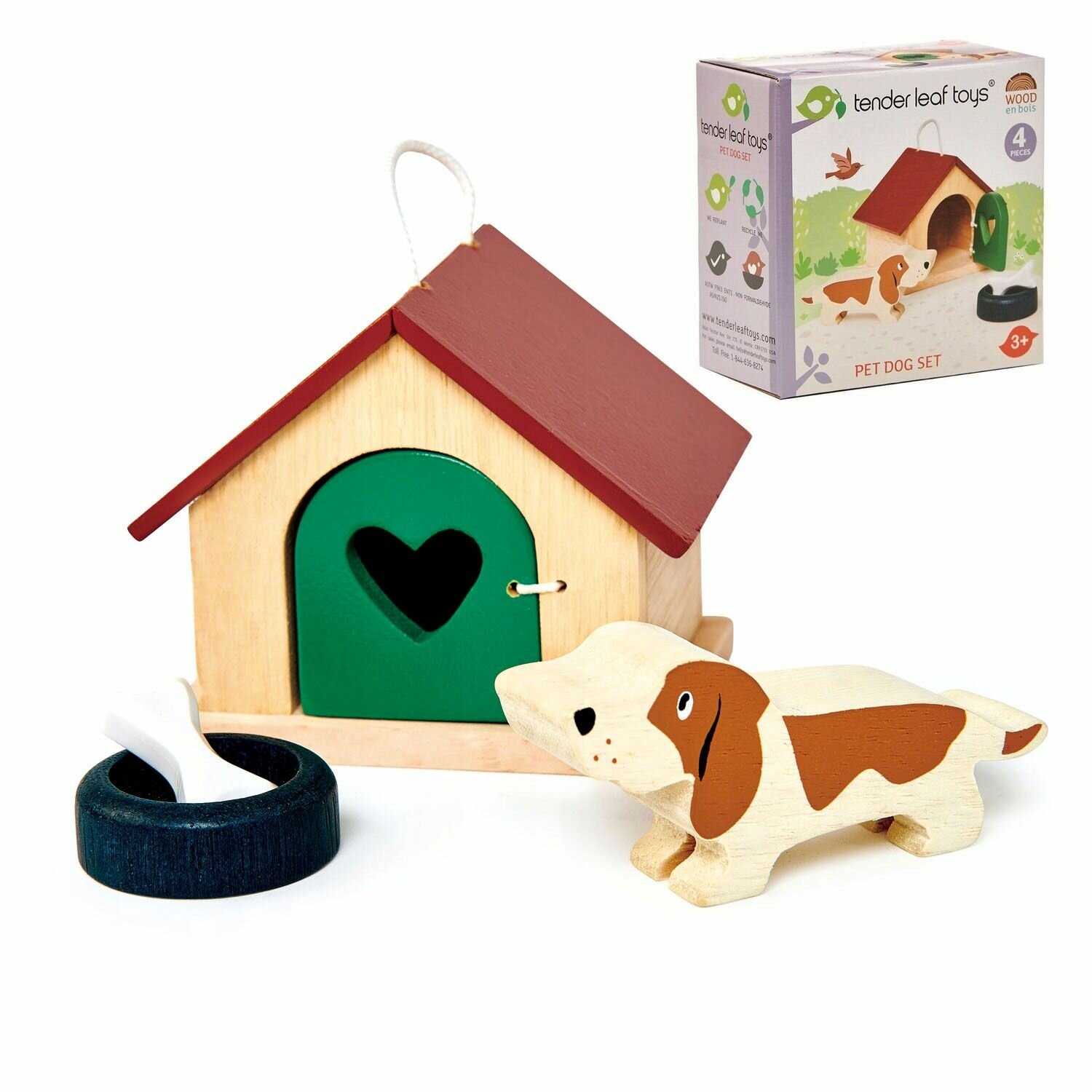 Деревянные игрушки Tender Leaf Toys - Набор - фигурка собаки с будкой, 4 эл. - TL8162