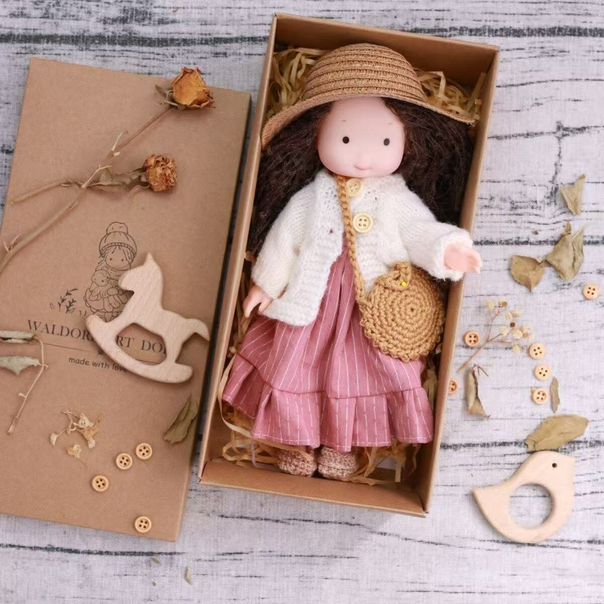 Waldorfdoll Кукла для девочки мягкая с одеждой текстильная тряпичная с длинными волосами интерьерная ручной работы