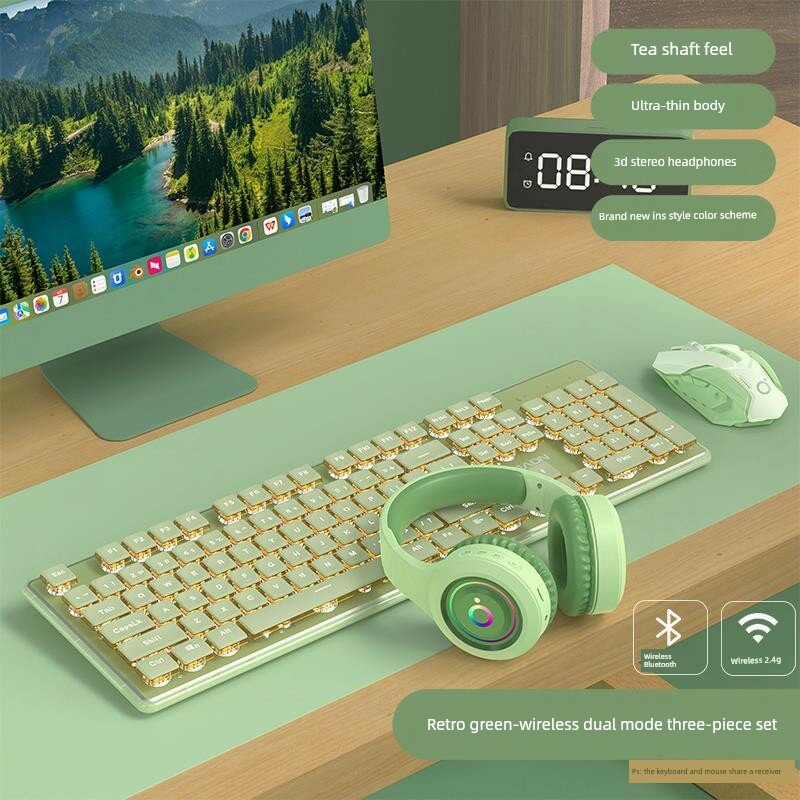 Немецкий механический комплект клавиатуры и мыши (проводной/беспроводной), бесшумный, в высококачественном ретро-стиле,