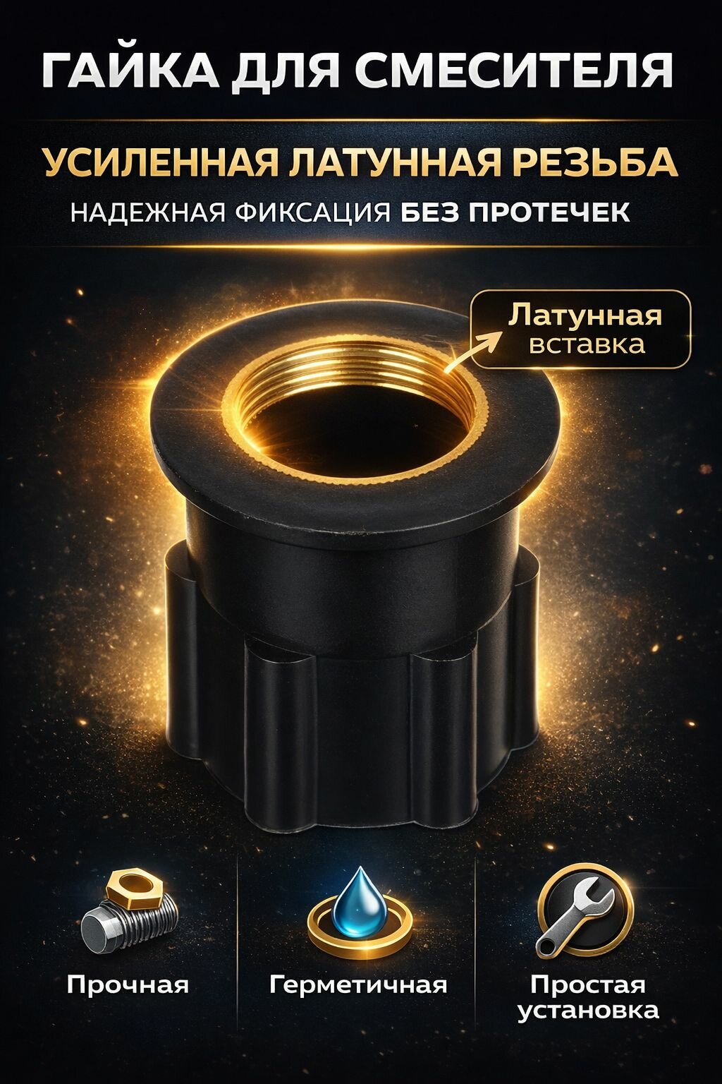 Гайка для смесителя прижимная / внутренний диаметр 28 мм, внешний 48 мм / крепление, крепеж к раковине