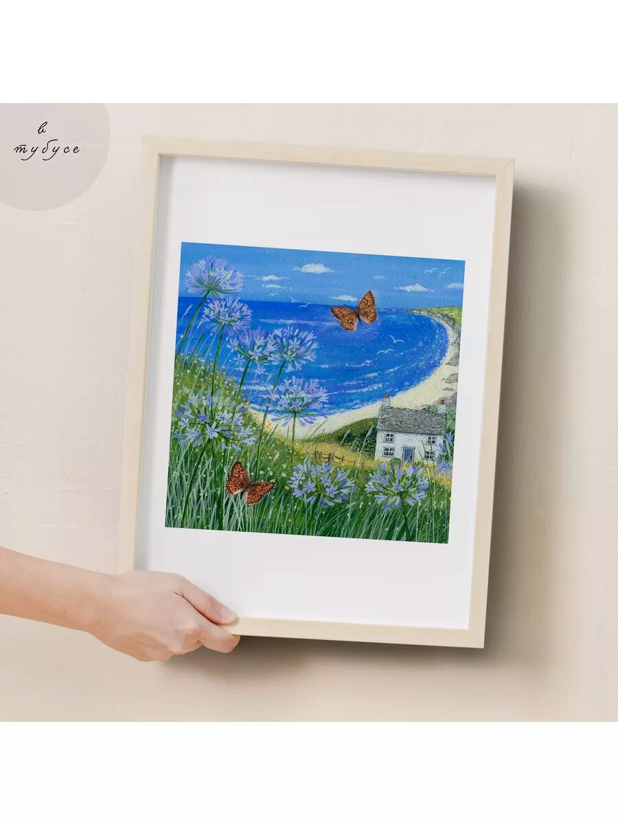Летний постер море река берег бабочка, 30 x 40 см, материал бумага, без рамы