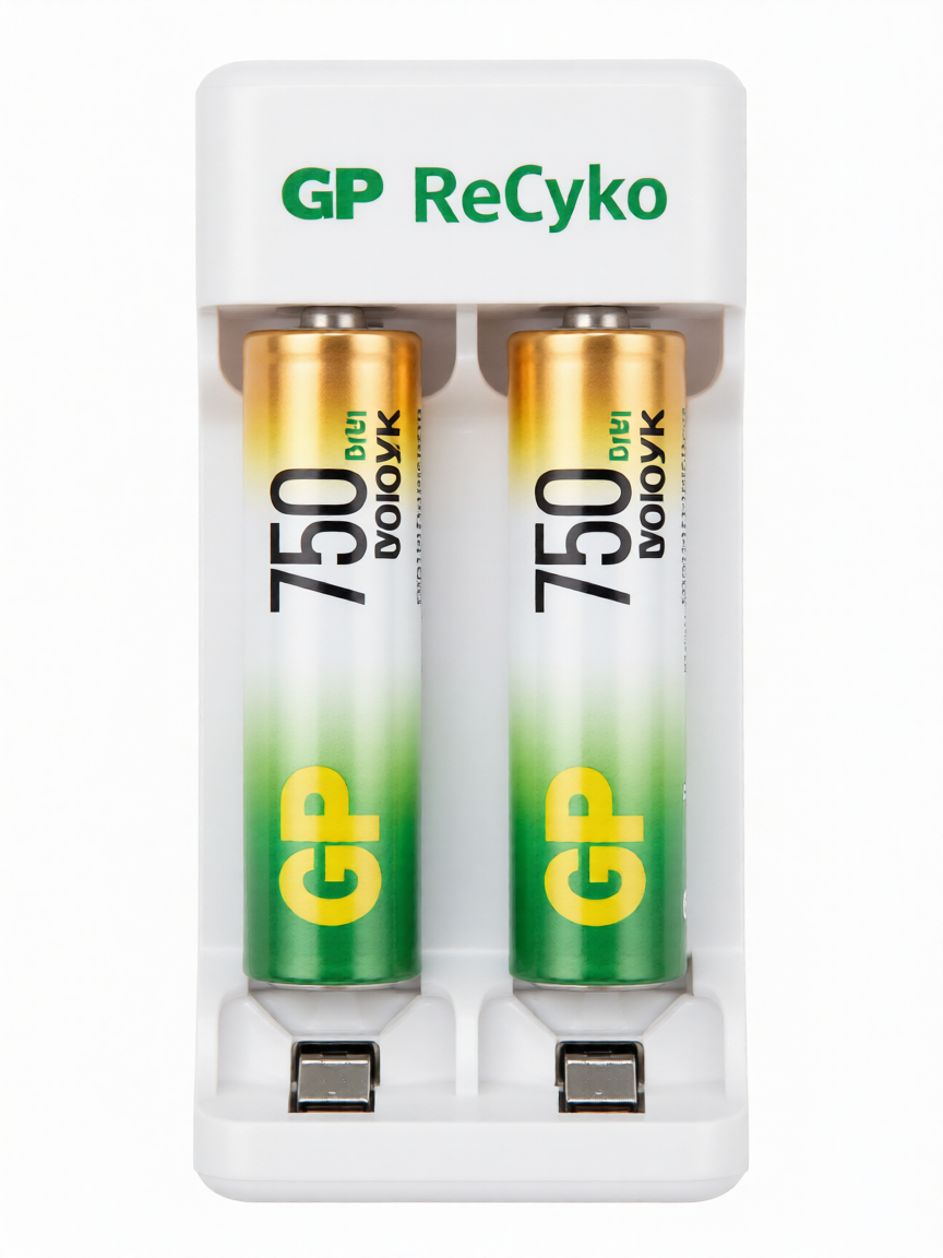 Зарядное устройство GP E211, для аккумуляторов AA и AAA, NiMH, 750 мАч, 2 шт, с кабелем MicroUSB
