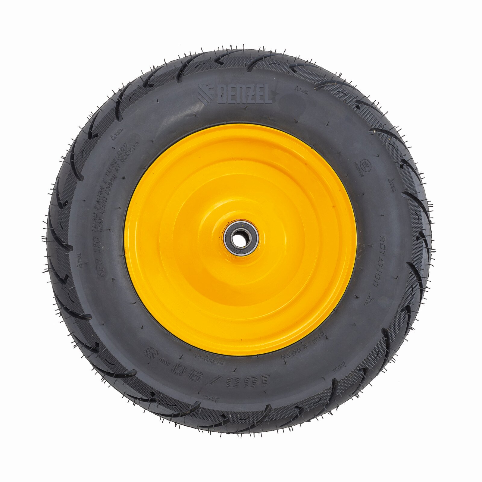 Колесо пневматическое бескамерное 16х4.00-8 D410мм d20мм длина оси 104мм Denzel, 689535