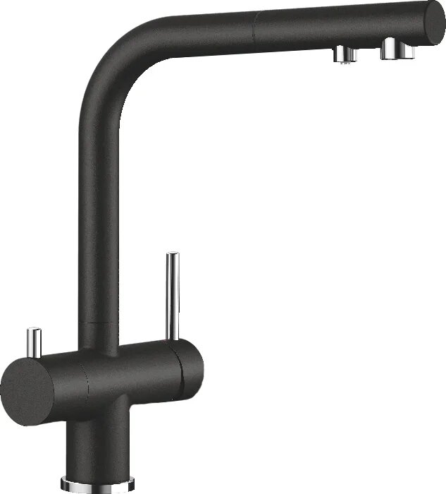 Смеситель для кухни Blanco Fontas-S II Fontas-S II Silgranit 526158 с краном для питьевой воды, с поворотным изливом, черный, матовый, однорычажный, с керамическим картриджем