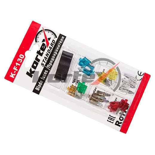 Комплект предохранителей KORTEX K-F130 Universal плоские с индикатором LED MINI с пинцетом 5A, 30A по 1 шт, 7.5A, 10A, 15A, 20A, 25A