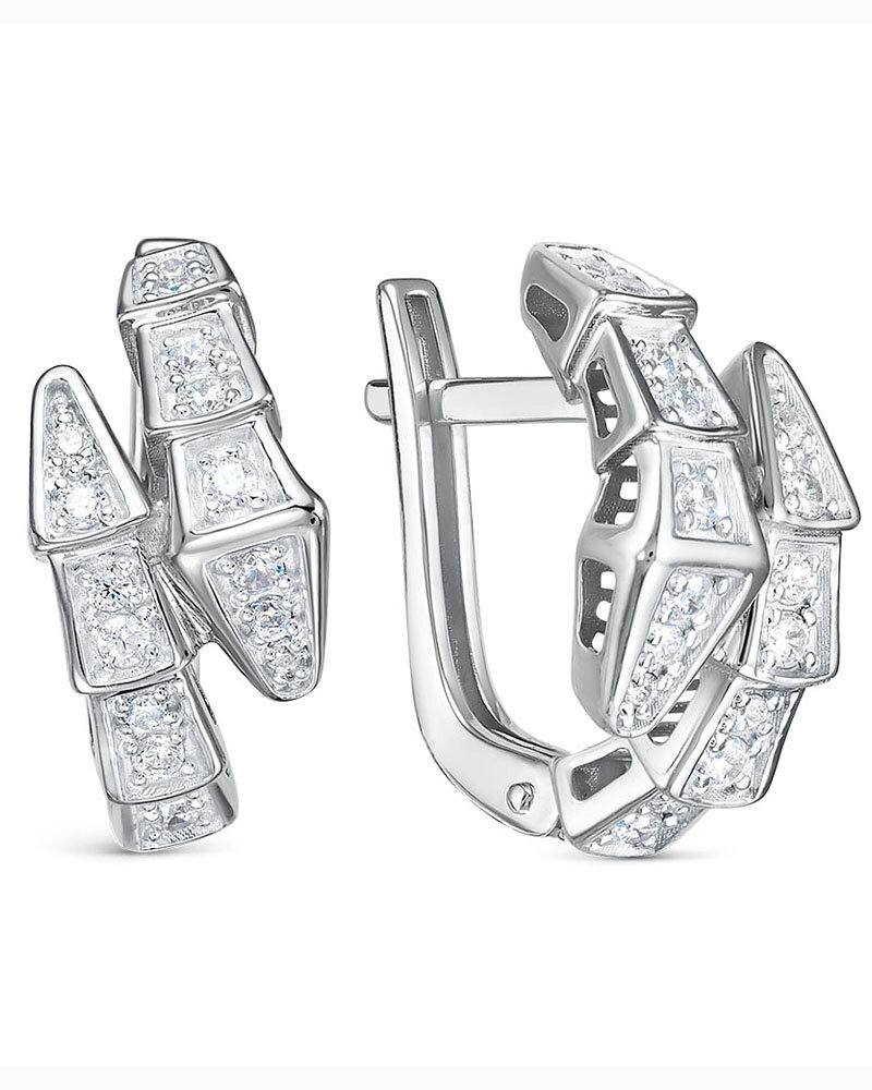 Серьги двусторонние, серебро, 925 проба, родирование, фианит