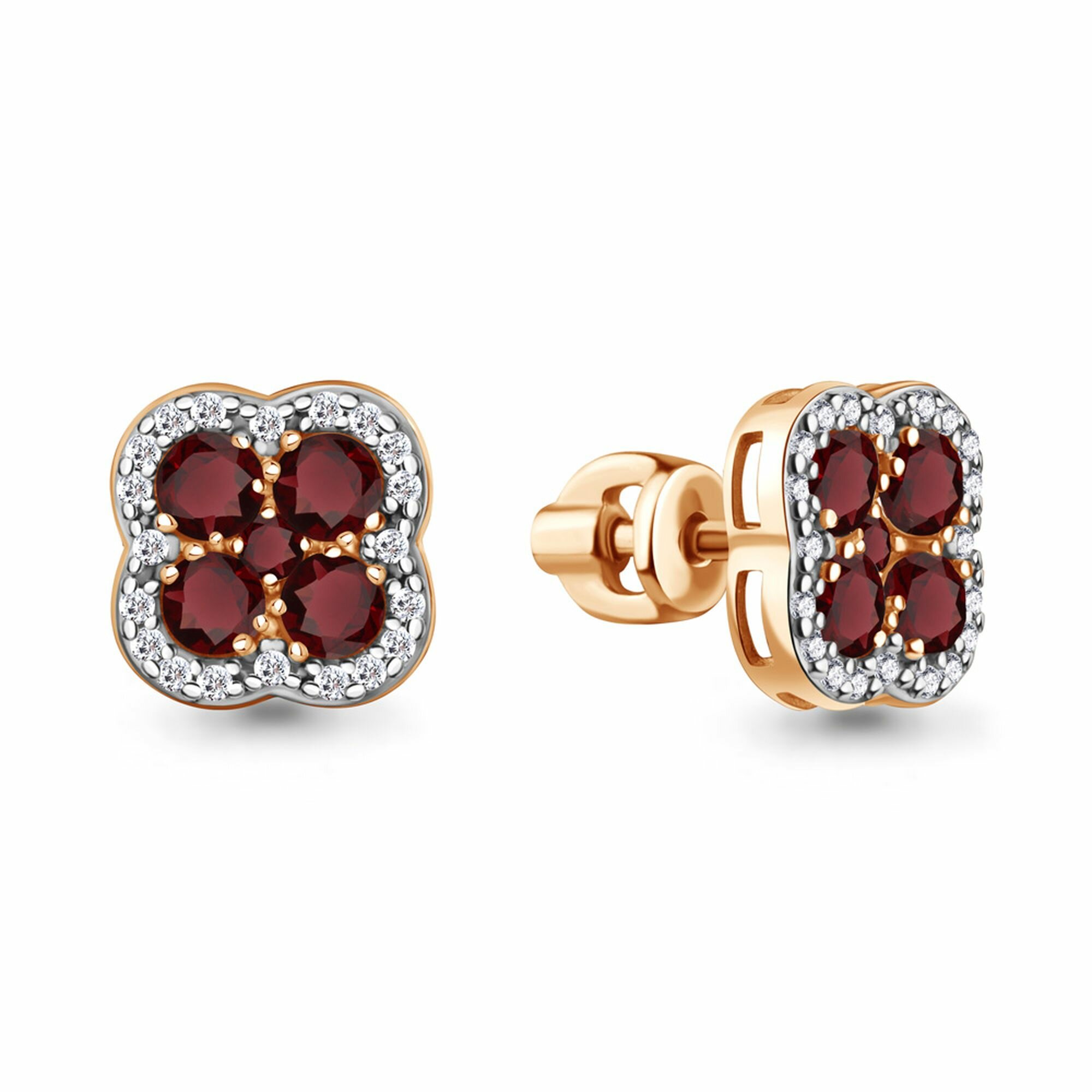 Серьги, серебро, 925 проба, золочение, фианит, гранат