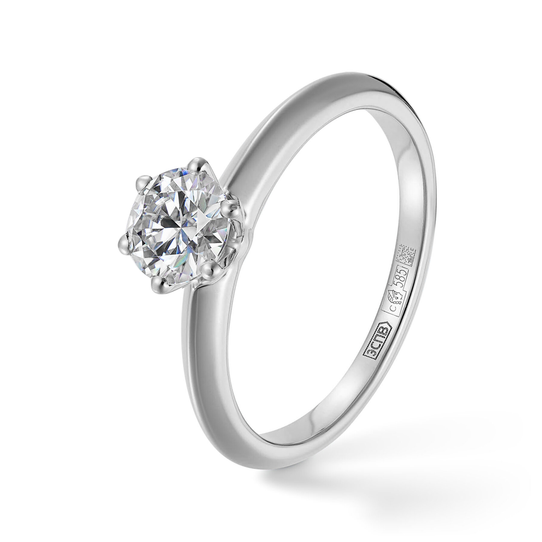 Кольцо помолвочное, белое золото, 585 проба, муассанит