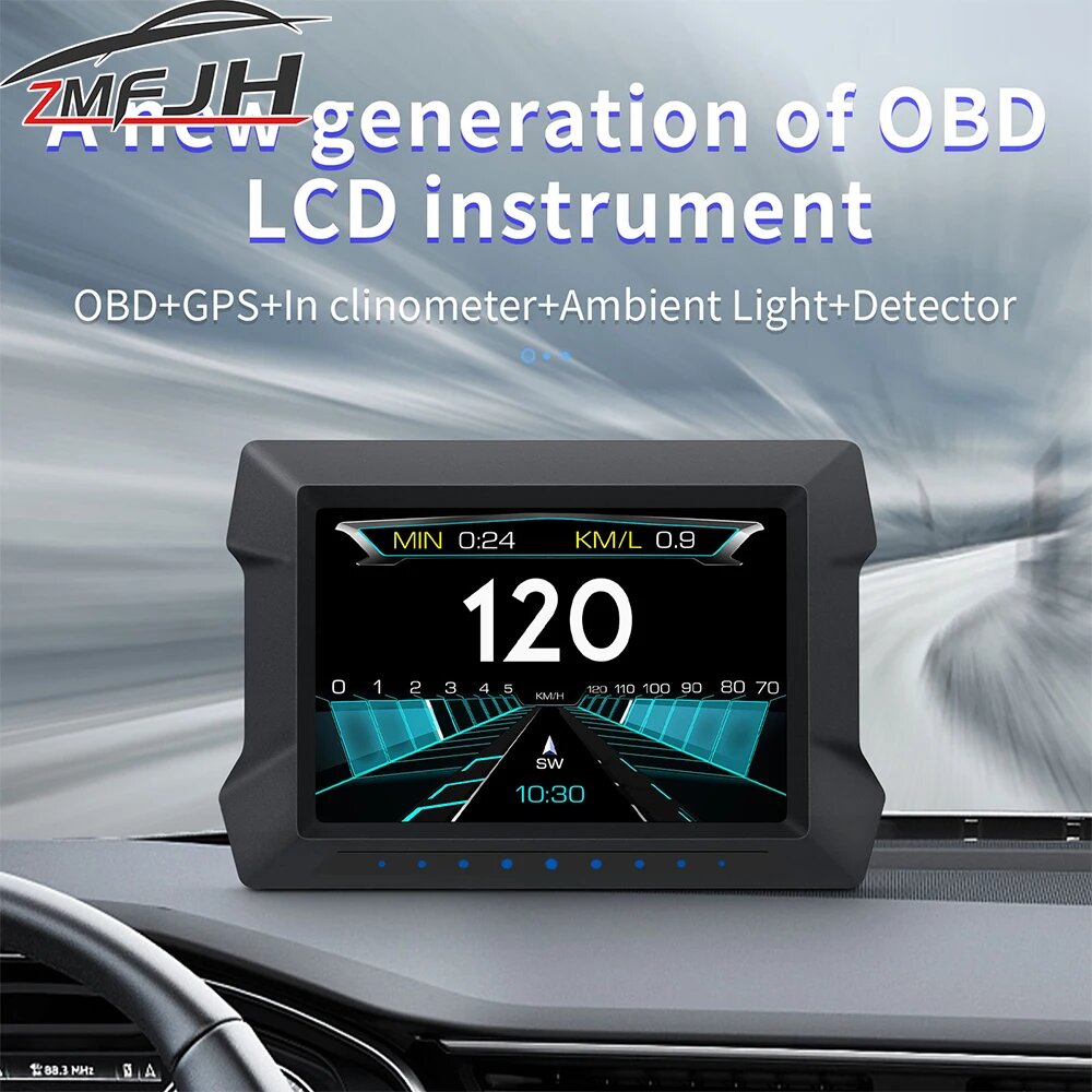 OBD + GPS Автомобильный проекционный дисплей Цифровой спидометр Измеритель наклона с сигнализацией превышения скорости Напряжение Температура воды Об/мин Бортовой компьютер