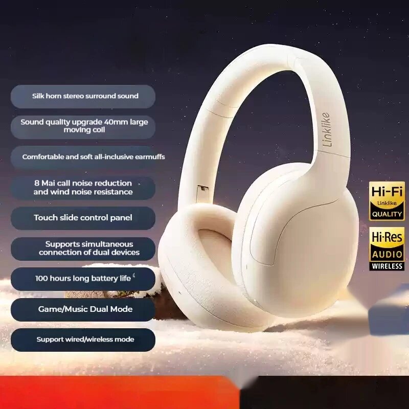 Linklike HS1 Wireless Headphone 2Mode Adaptive Deep Noise Reduction Livehouse Spatial Sound Comfort Music Gaming Headset Custom