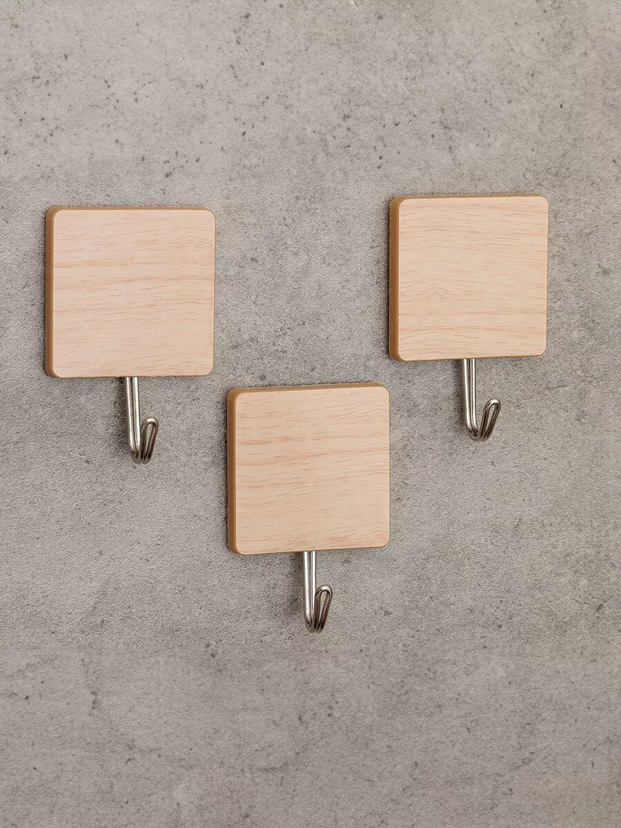 Крючки самоклеящиеся «Деревянные квадраты», 3 шт, цвет светлое дерево