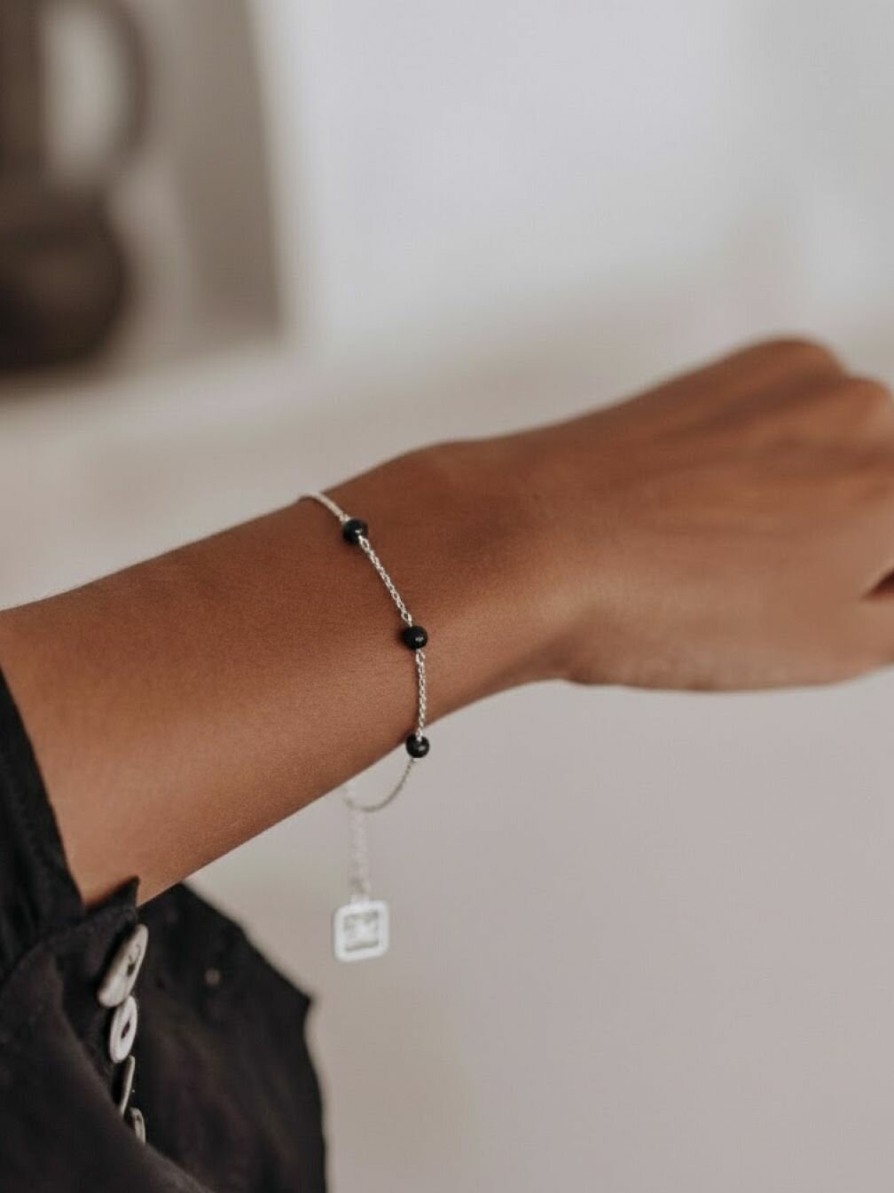 Браслет, серебро, 925 проба, оникс