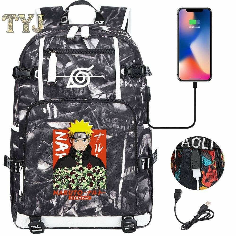 Рюкзак школьный Аниме Uzumaki Naruto USB-зарядка сумка для путешествий и ноутбук