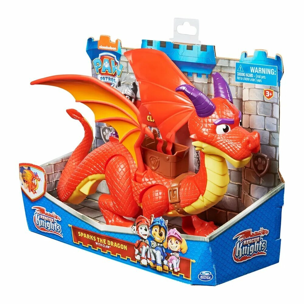 Spin Master Paw Patrol Rescue Knights Дракон Спаркс с супер крыльями и фигурками щенка с когтями, набор из 2 фигурок / Патруля лап Рыцари-спасатели