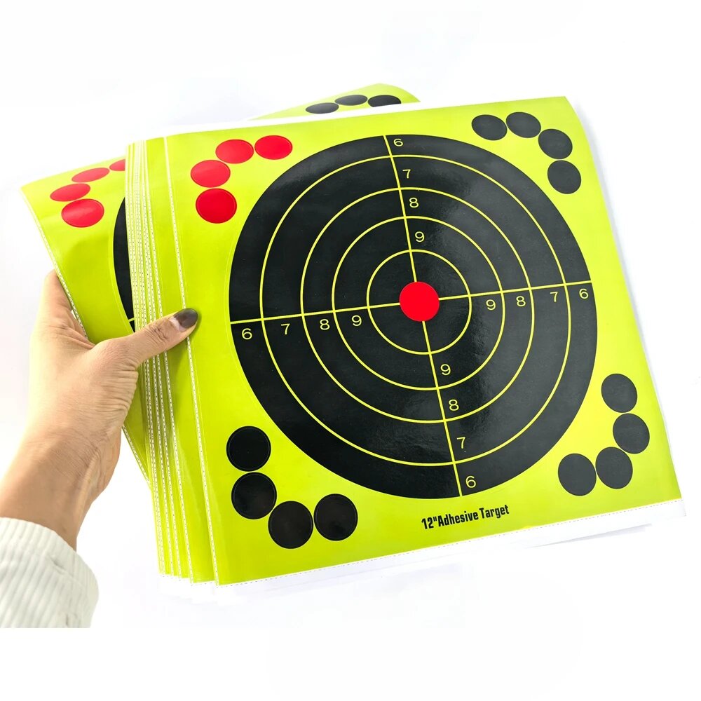10 шт, 12 дюймов x 12 дюймов, мишень для стрельбы по диапазону, самоклеящиеся бумажные наклейки для стрельбы по мишеням с желтой ударной обратной связью